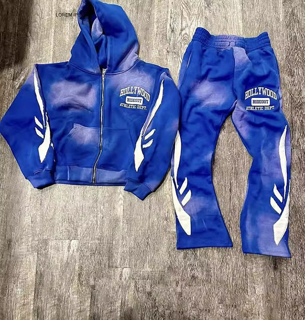 Wholesale Sun fade tracksuit with distressed embroidery Manufacturer ...